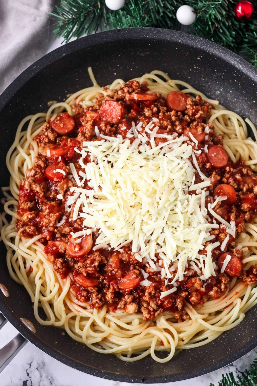 Filipino Spaghetti with Hot Dogs and Banana Ketchup - Delicious & Easy