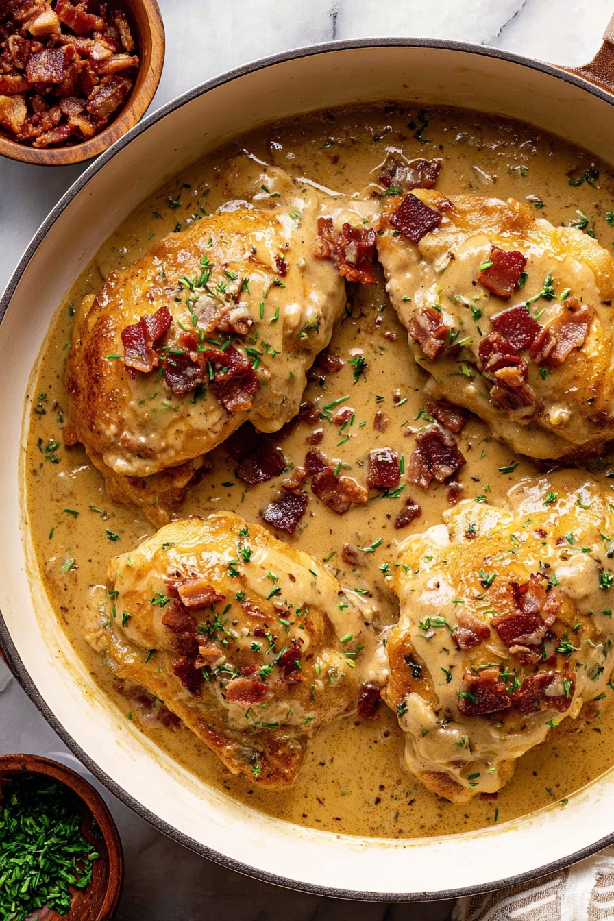 Smothered Chicken with Bacon and Creamy Gravy | Delicious Comfort Food